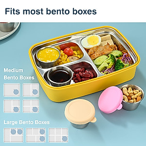 Homotte Salad Dressing Container To Go, 6x2.4 oz Small Containers with Lids, Reusable Sauce Containers for Lunch Box, 18/8 Stainless Steel Condiment Cup, Easy to Open, Leakproof Dipping Sauce Cups