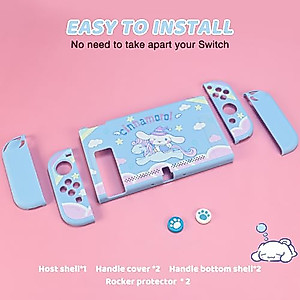 DLseego Dockable Protective Case for Switch, Newest Pattern Cover with Anti-Scratch and Shock-Absorption Design Hard Cover with 2 pcs Thumb Grips –Blue Rabbit