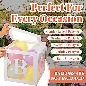 Sratte Balloon Box with Letters and Numbers Clear Blocks Boxes with LED Lights for Shower Party Decorations Birthday Wedding Graduation Party Supply, No Balloons(White, Warm White,8 Pcs)