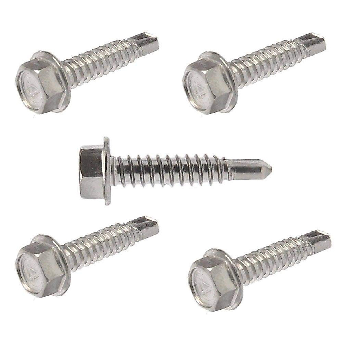 #14 x 3-1/2 Hex Washer Head Self Drilling Tek Screws Stainless Steel 410 Qty 25 842176156002