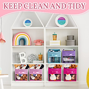 Marsui 12 Pcs Clear Storage Bins Collapsible Cube Storage Bin with Window Daycare Storage Organizer Bins Fabric Storage Bins for Kid Room Nursery Playroom(Blue, Purple, Rose, Pink,Solid)