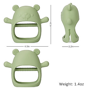 Socub Baby Teether Toy for Infants 12+ Months, Silicone Never Drop Silicone Mitten Teething Toy for Soothing Sore Gums, Baby Chew Toys for Sucking Needs, BPA Free, Olive