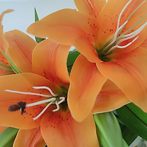 Fawoert 5Pcs Artificial Tiger Lily Fake Flower Bouquet Wedding Home Party Garden Decoration (Orange)