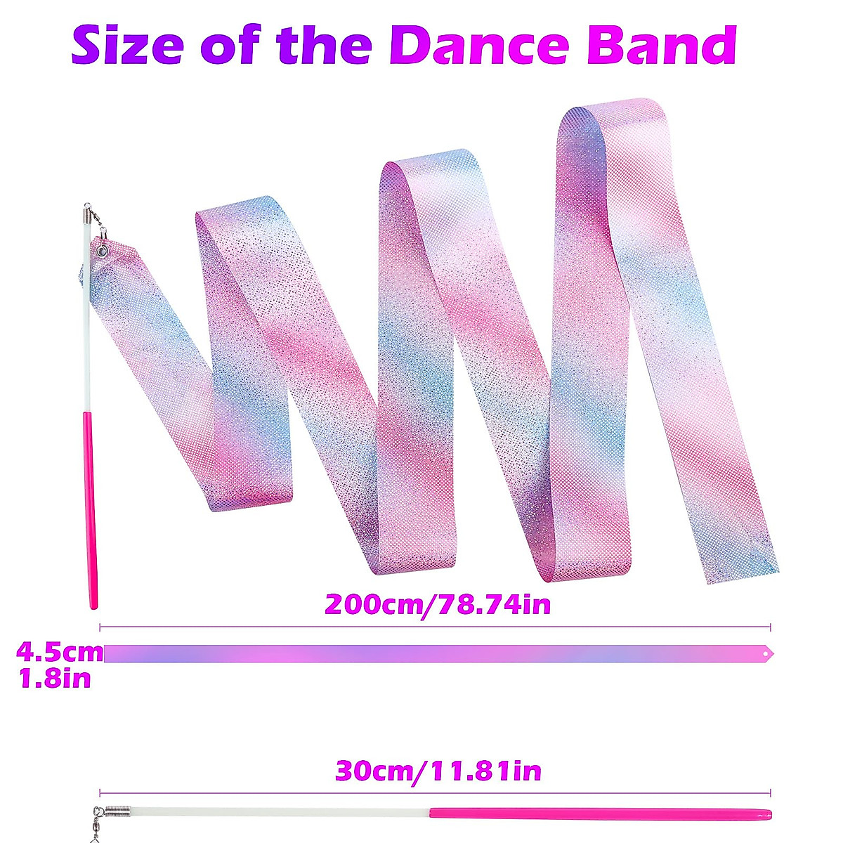 HiUnicorn 14PCS Sparkling Dance Ribbon for Kids Girls Princess Mermaid Ballet Ballerina Gymnastics Birthday Party Favors Decorations, Kids Twirling Streamer Ribbon Dancer Wands for Outdoor Toys