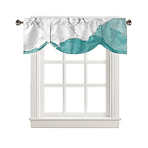 Funnywall88 Tie Up Curtain Valance for Living Room,Wild Marble Pattern Gold Teal White Ombre Valance for Kitchen Window Valance Adjustable Tie-up Valance 12 Inch Rod Pocket 1 Panel