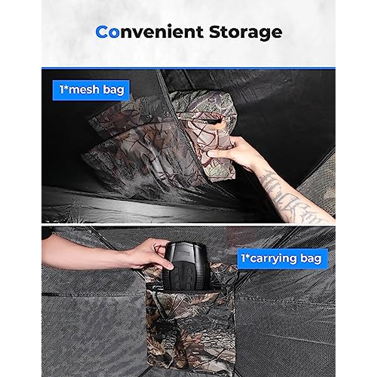 KEMIMOTO Hunting Blind 2-3 Person, See Through Ground Blind 270 Degree Pop Up, Portable Camo Tent for Deer & Turkey Hunting