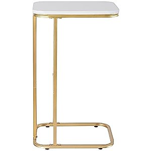 KJGKK C Shaped End Table, 26.6 inches High Side Table for Couch Sofa Bed, Small Tv Tray, for Living Room, Bedroom, Metal Frame, Gold & White