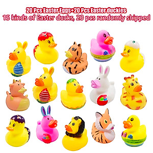 Holydeck 20 Pcs Prefilled Easter Eggs with Rubber Duckies Bright Colorful Easter Eggs Prefilled with Variety Bunny Duckies for Kids Easter Basket Stuffers and Party Favors