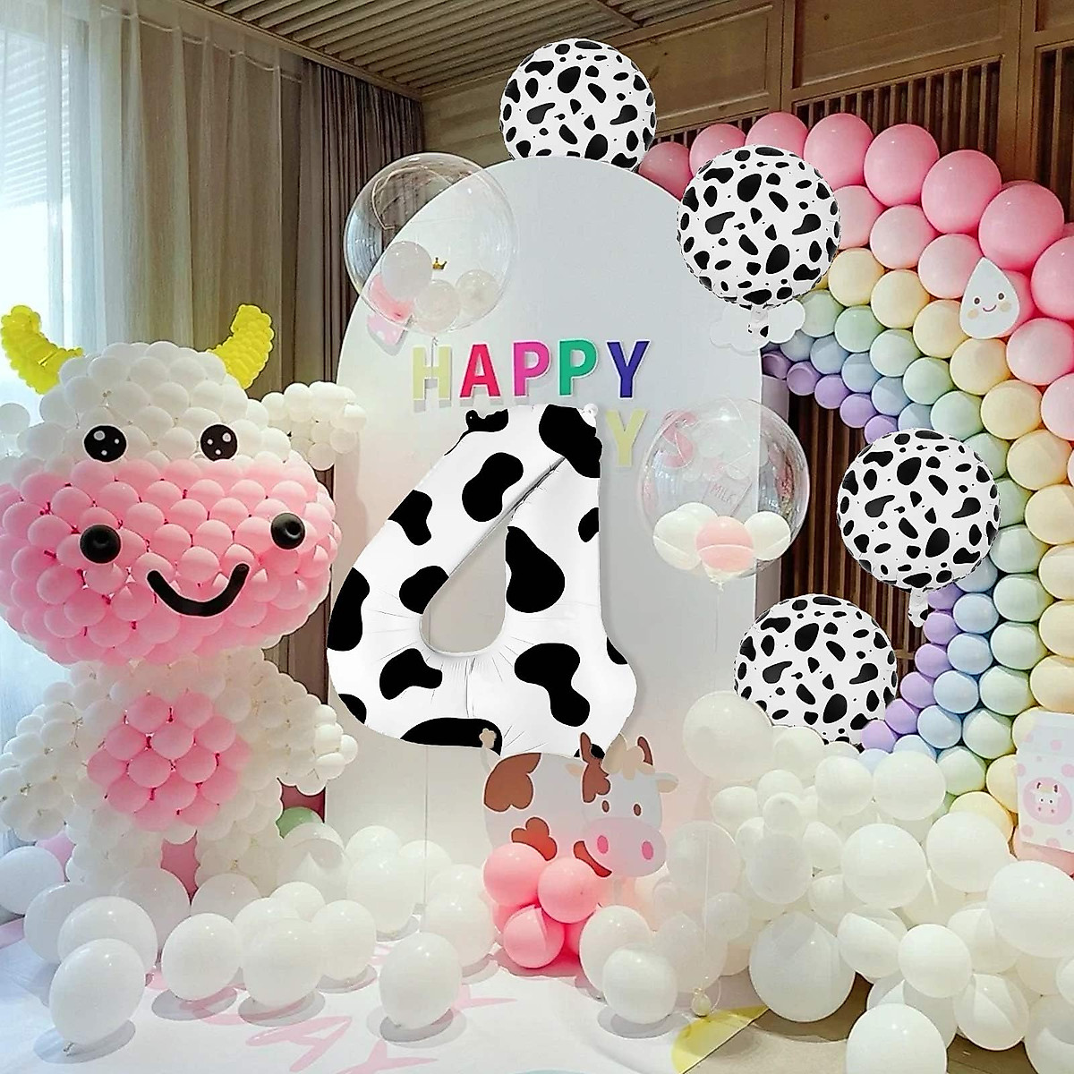Cow Print Number 4 Balloons, 40 Inch Large Number 4 Balloon 18 Inch Cow Foil Balloons for 4th Birthday Cow Theme Party Decorations for a Girl Boy Kids Baby Shower Farm Animal Cow Party Supplies