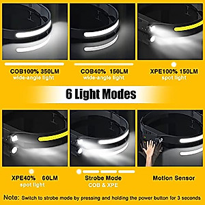 Headlamp Rechargeable 2PCS, 230° Wide Beam Head Lamp LED with Motion Sensor for Adults - Camping Accessories Gear, Waterproof Head Light Flashlight for Hiking, Running, Repairing, Fishing, Cycling