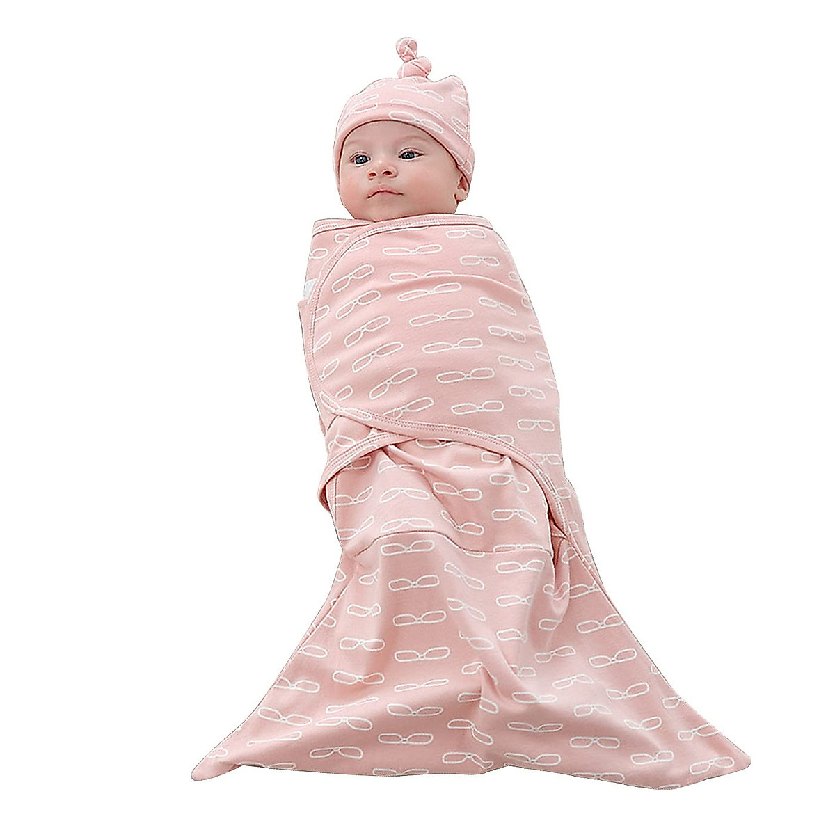 ZIGJOY Newborn Swaddle Blanket 100% Cotton Baby Adjustable Swaddle 1.0 TOG Infant Transition Swaddle Wrap with Beanie Cap for 0-6 Months(Pink Glasses)