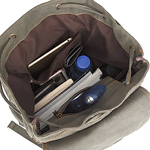 Bluboon Canvas Vintage Backpack Leather Casual Bookbag Men Rucksack (Green)