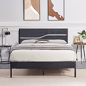 VECELO Full Size Platform Bed Frame with Wood Headboard, Strong Metal Slats Support Mattress Foundation, No Box Spring Needed