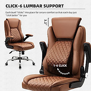 YAMASORO Ergonomic Desk Chair Executive Office Chairs Comfortable with Flip-up Armrests - Adjustable Headrest, Tilt and Lumbar Support -PU Leather Computer Chair, Red-Brown
