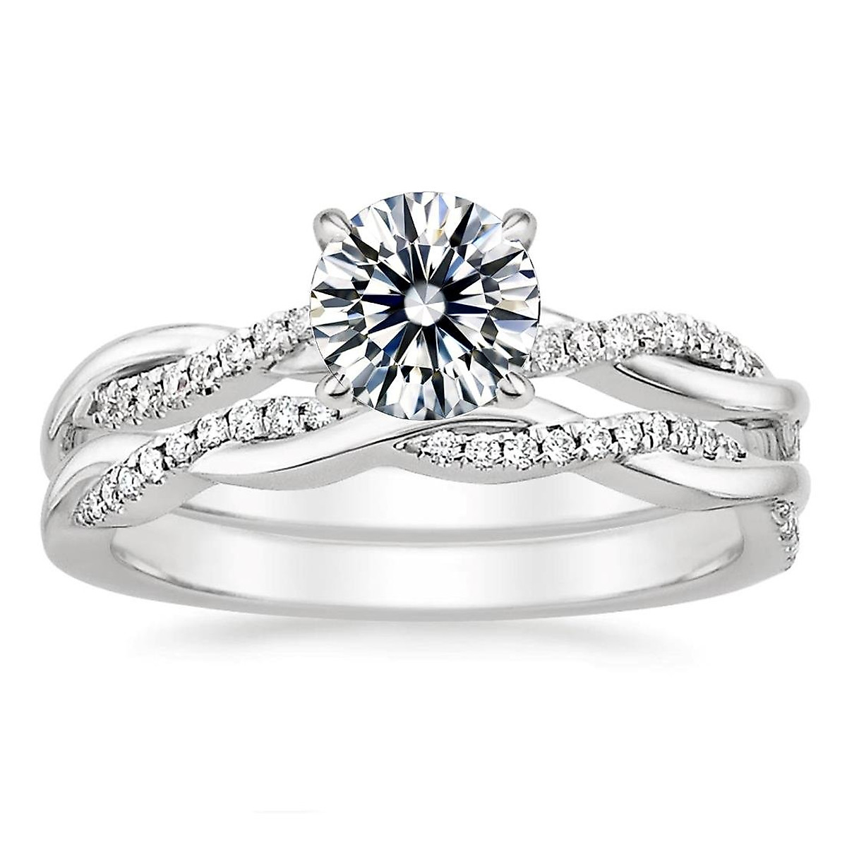 Venetia Twist Vine Pave Realistic 1 2 Carats Simulated Diamond Ring Band Set Hearts Arrows Cut tw2-8