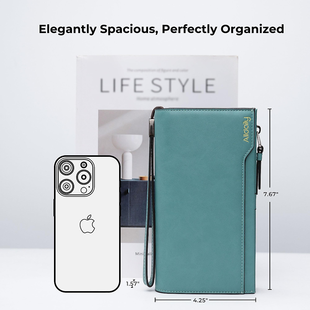 Alldialy RFID 24 Credit Card Holder Wallet, Large Capacity Wristlet Wallet for Women with Zipper (Purist Blue)