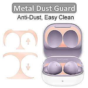 Dust Guard Ear Tips Kit for Galaxy Buds 2 SM-R177, 2 Ultra Thin Dust Proof Metallic Stickers Cover and 6 Pairs Replacement Eartips Compatible with Samsung Galaxy Buds 2 - S/M/L Rose Gold
