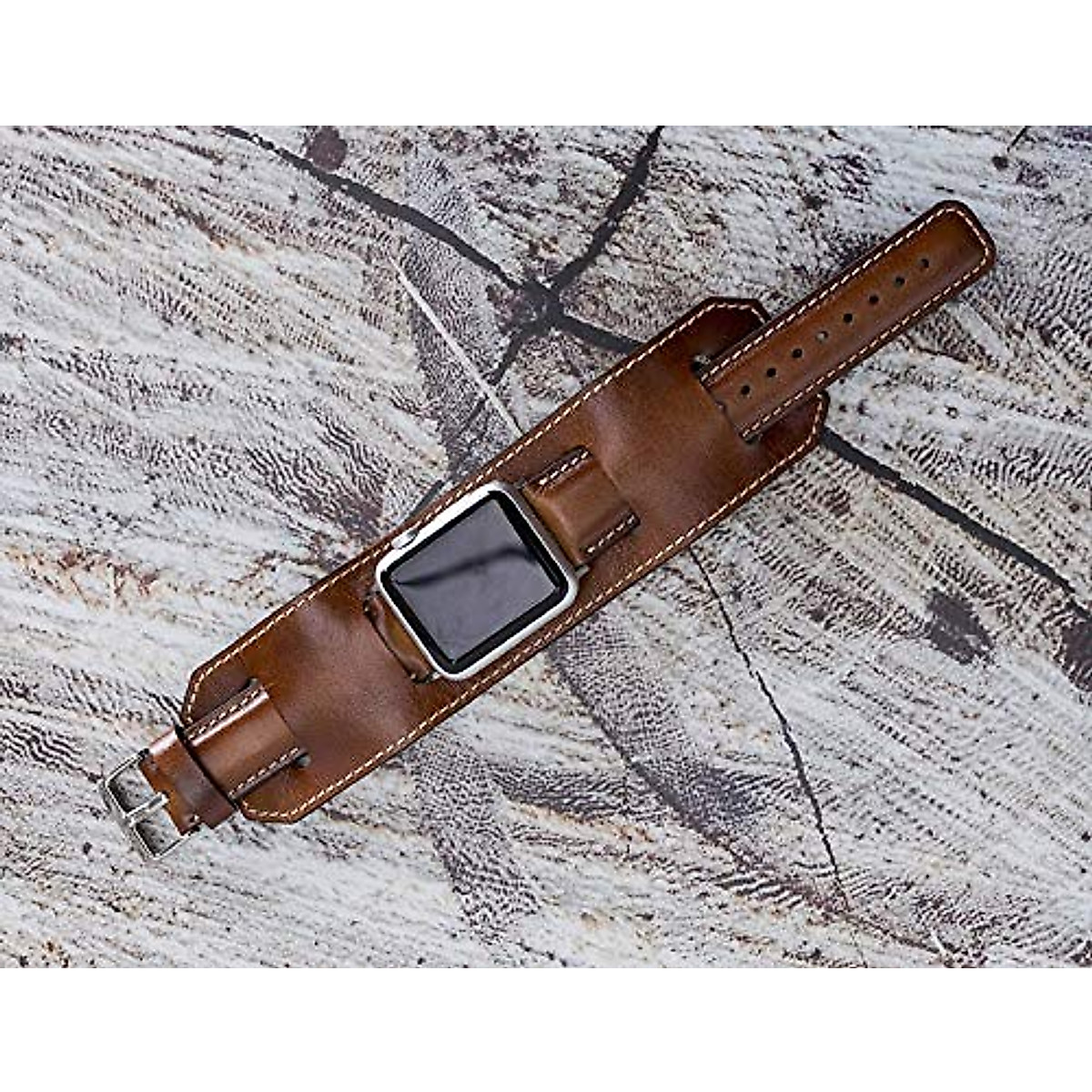 VENOULT iWatch Series 8 Compatible Apple Watch Cuff Bands for Man or Women 45mm, 44mm, 41mm, 40mm, Series 8-1 Dark Brown Genuine Leather Bull Strap, HANDMADE