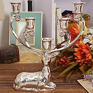 Candelabra Metal Candle Stand Deer Sculpture Candle Holders 5 Arms Candelabra Decorative Candlestick Holder