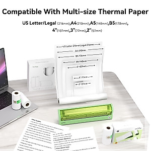 PeriPage P80 Portable Printer,Thermal Wireless Bluetooth Printer Support 8.5" X 11" US Letter & Legal,A4 Thermal Paper, Inkless Printer Compatible with iOS, Android Phone,Laptops (Green 203dpi)
