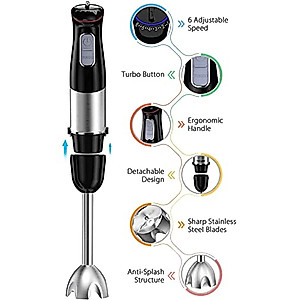 Aibesy Hand Blender Electric,Handheld Immersion Blender,Stick Blender with 6 Adjustable Speeds and Turbo Function,500W 2-in-1 Hand Blender with Whisk