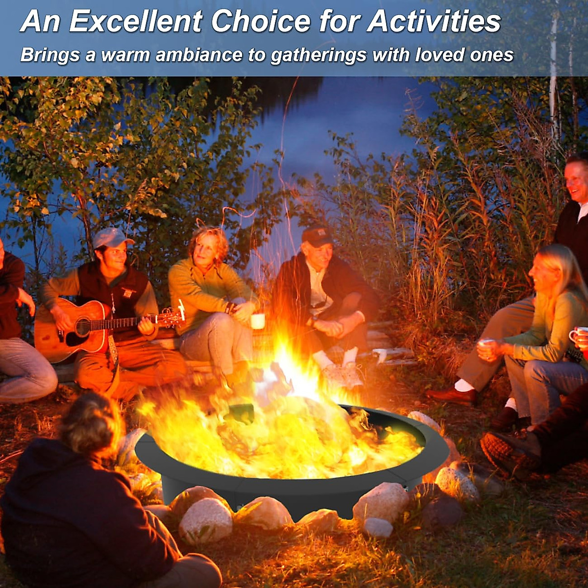 AnBaiMei Round Outdoor Fire Pit Ring Insert 31-Inch Inner 35-Inch Outer Diameter, Heavy Duty Metal Steel DIY Firepit Liner Campfire Rings for Outside Wood Burning Above or In-Ground, Black