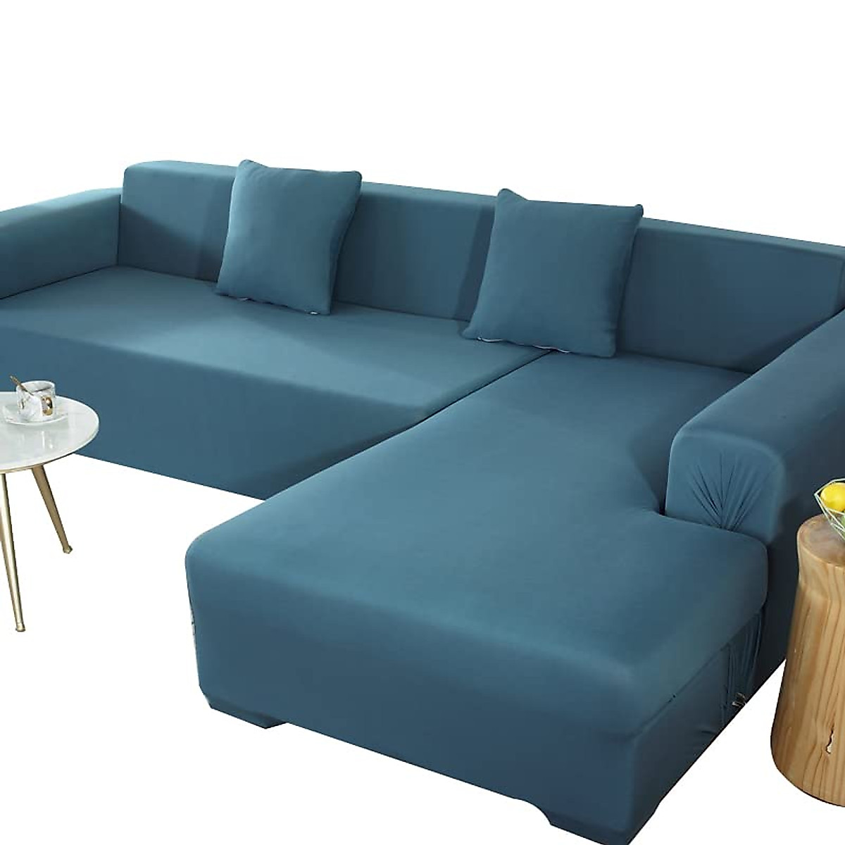 WAMBAS Solid Couch Cover Stretch L-Shaped Sofa Covers All Inclusive Solid 1.2.3.4 Seats Sofa Seat Cushion Covers -Peacock blue-4-seater