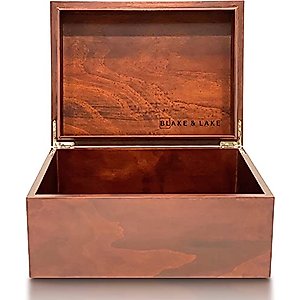 Blake & Lake Large Wooden Box with Hinged Lid - Wood Storage Box with Lid - Wooden Keepsake Box - Decorative boxes with lids (Dark Oak)
