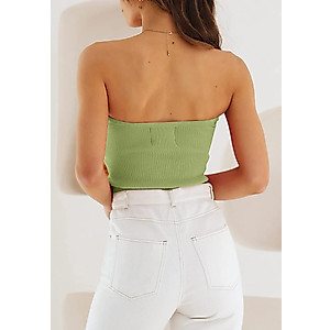 EFAN Womens Tube Tops Summer Sweater Twist Knot Front Knit Bandeau Strapless Ribbed Sleeveless Y2K Corset Crop Top Light Green S