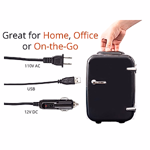 Stand Up Desk Store Portable Mini Fridge Cooler and Warmer - Compatible with AC, USB, and 12V Cigarette Lighter Plugs