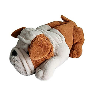 Fuzzy Winter Indoor Animal Dog Slippers for Big Kids Boys Girls, Bulldogs(Big Kid Size 3-5, Brown)