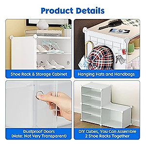 Jomifin Shoe Rack Storage Cabinet with Doors, Portable Shoes Organizer,Expandable Standing Rack, Storage Boots,Slippers,Shoes for Closet Hallway Bedroom Entryway (White)