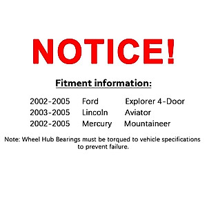 MAYASAF 515050 Front Wheel Hub Bearing Assemblies [5 Lugs w/ABS] Fit 2002-05 for Ford Explorer (4-Sport Utility RWD/4WD), 2003-05 for Lincoln Aviator, 2002-05 for Mercury Mountaineer