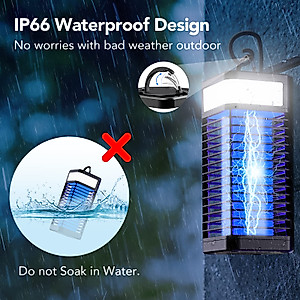 GKKOWN Bug Zapper Outdoor and Indoor, Mosquito Zapper, Fly Zapper, Electric Rechargeable Cordless Waterproof Mosquito Trap, Mosquito Killer Lamp for Home, Patio, Camping and RV, USB Battery Powered