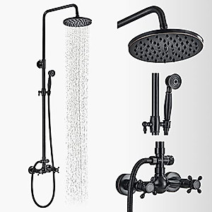 Senlesen Outdoor Shower Fixture Combo Set Oil Rubbed Bronze 8 Rainfall Shower Head Wall Mount 2 Dual Function