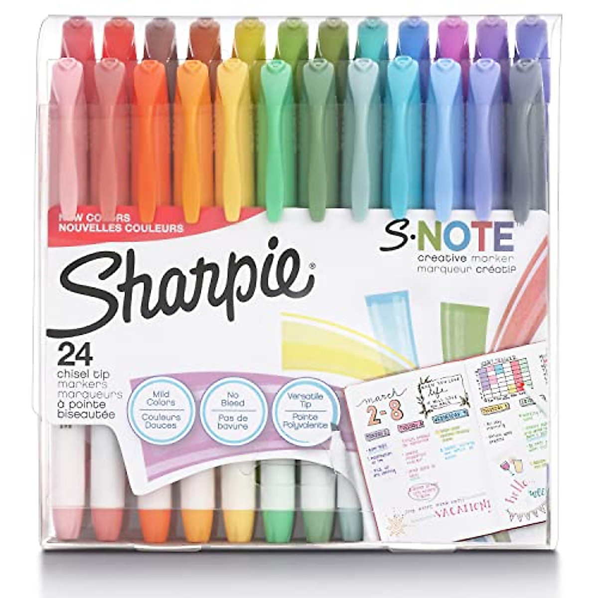 SHARPIE S-Note Creative Markers, Highlighters, Assorted Colors, Chisel Tip, 24 Count