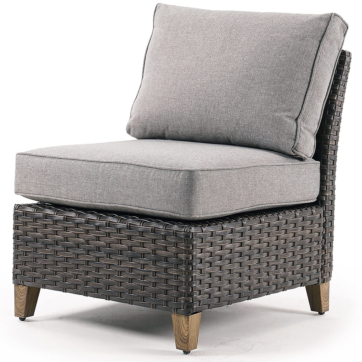 Grand patio Outdoor Furniture, Patio Wicker Sectional Sofa Modular Furniture Set Single Sofa with Thick Cushions and Frame for Deck Porch Poolside Garden (Armless Sofa)