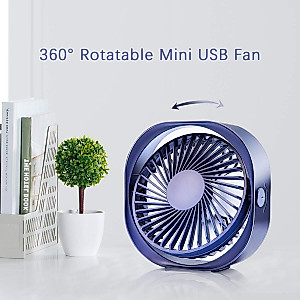 3 Speed USB Mini Desk Fan, Portable Table Fan with Strong Wind Quiet 360°Rotatable Personal Small USB Powered Desktop Fan for Home Office Dorm(blue)