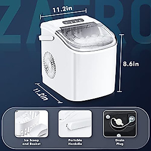 Ice Makers Countertop with Self-Cleaning, 26.5Lbs/24Hrs, 9 Cubes Ice Ready in 6 Mins, Portable Ice Maker with Ice Scoop/Basket for Home/Kitchen/Office/Bar, White(with Handle)