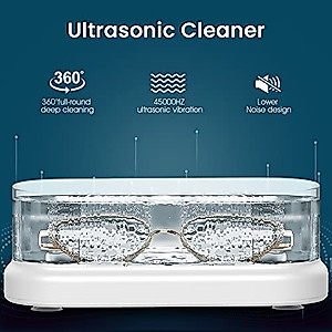 Villalive Hyper Jewelry Cleaner, Ultrasonic Cleaning Machine, 450ML High Capacity Cystal Clear Tank, Silver Cleaner for Ring, Earing, Glasses, Cosmetic Brush, Watches, Coins