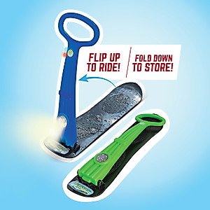 Geospace Twin LED Illuminator SKI Skooter Sled with 2 LED Lights for Safe Winter Fun - Fold-up Portable Snowboard Kick Scooter for Use on Snow or Kids 6 & Up,Teens & Adults (Red, Blue or Green)