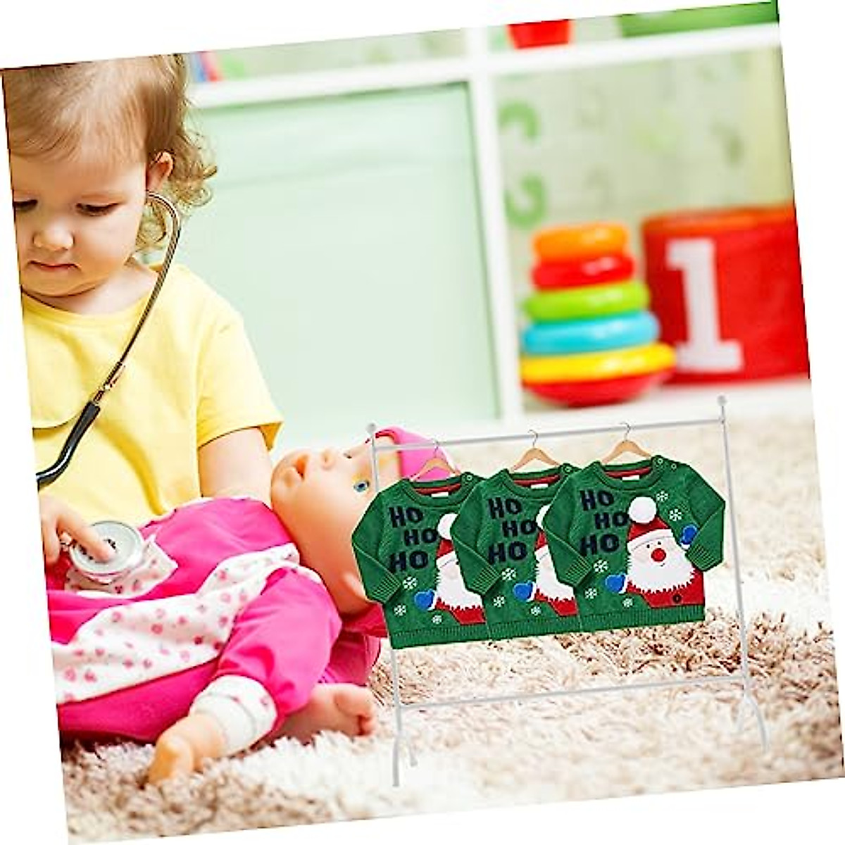 FONDOTIN metal holder doll hanger racks clothing furniture metal stand doll clothing hangers rack Accessories miniature clothes rack white Cloth shelf miniature Craft Assembly drying rack