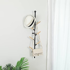 X-cosrack Wall Mounted Coat Rack Splicable Metal & Wood Hat Hanger Rack with 8 Hooks, 3-in-1 Tree Hanger Organizer for Coat Bag Scarves Clothes for Entryway Hallway Bedroom