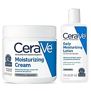 CeraVe Daily Moisturizing Cream Combo Pack - Contains Moisturizing Cream (16 oz) and Travel Size Daily Moisturizing Lotion (3 oz) - Fragrance Free - With 3 Essential Ceramides
