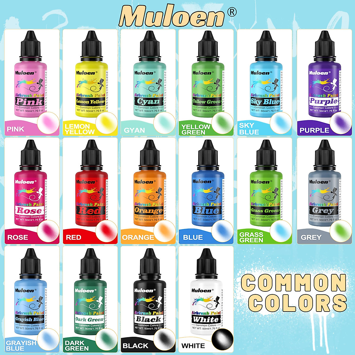 Airbrush Paint Set - 24 Colors Ready to Spray Airbrush Kit With 2 Cleaning Brush, Water Based Acrylic Air Brush Paint Kit for Artists and Beginners - 1.76 fl oz