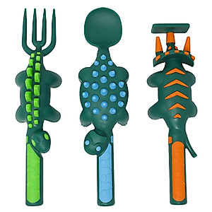 Constructive Eating Dinosaur Utensils - Made in USA - Toddler Utensils 1 Year Old - Baby Spoon - Toddler Utensils 2 Year Old - Toddler Silverware - Baby Forks 12-18 Months - Kids Silverware