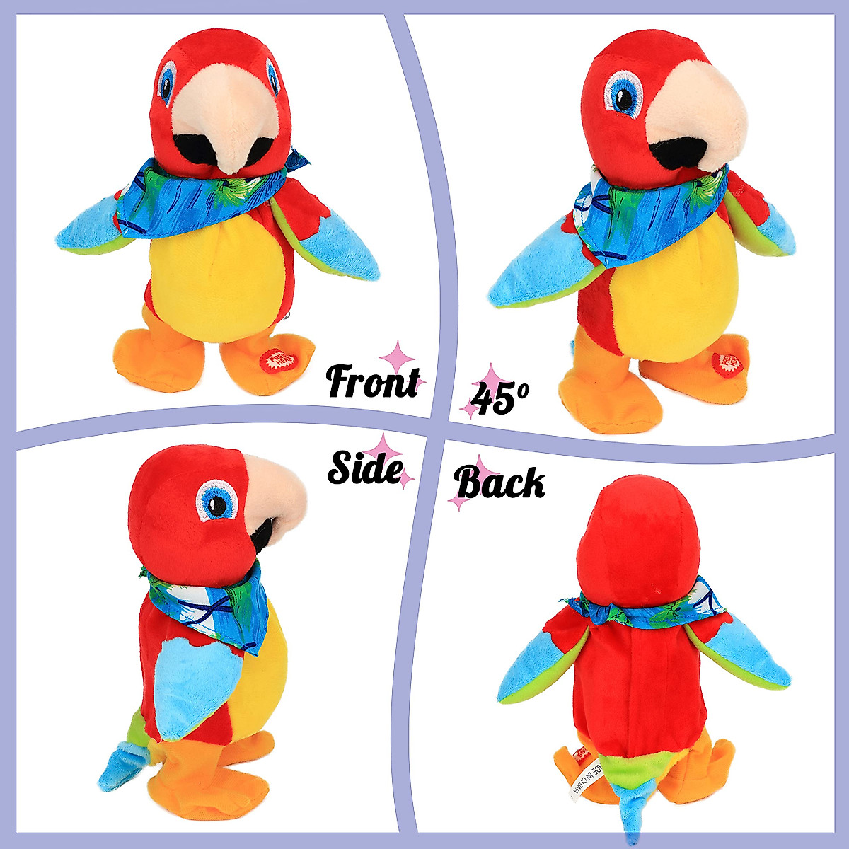 Hopearl Talking Parrot Repeats What You Say Walking Electric Interactive Animated Toy Speaking Plush Buddy Gifts for Toddlers Birthday Festival Holiday, 8''