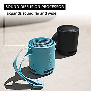 Sony SRS-XB100 Wireless Bluetooth Portable Lightweight Super-Compact Travel Speaker, Durable IP67 Waterproof & Dustproof Shower Speaker, 16 Hour Battery, Versatile Strap, & Hands-free Calling, Blue