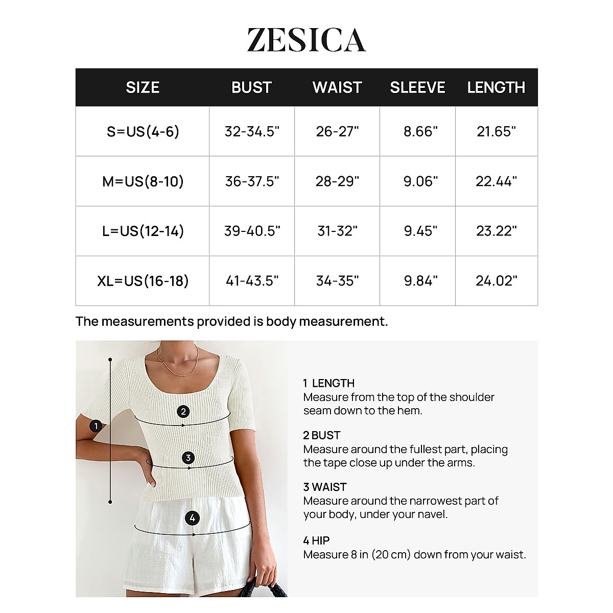 ZESICA Women's 2024 Short Sleeve Square Neck T Shirts Slim Fitted Summer Ribbed Knit Basic Casual Tee Tops,White,Medium