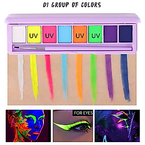 Go Ho 16 Colors Water Activated Eyeliner Palette,Highly Pigmented Bright Vibrant Fluorescent Rainbow Colorful Face and Body Paint Makeup,Matte and UV Paint Graphic Eyeliner,With Eyeliner Brush